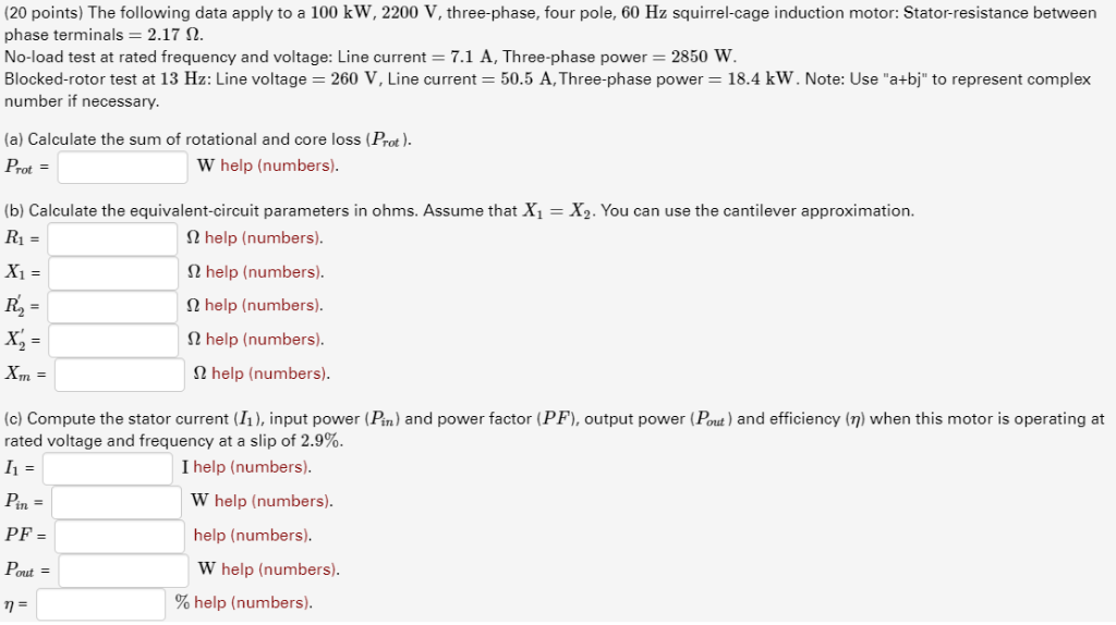 Solved (20 points) The following data apply to a 100 kW, | Chegg.com