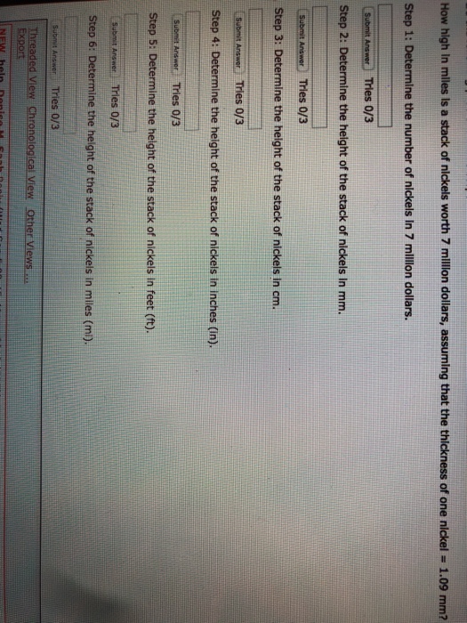 Solved How high In mles Is a stack of nickels worth 7 milion | Chegg.com