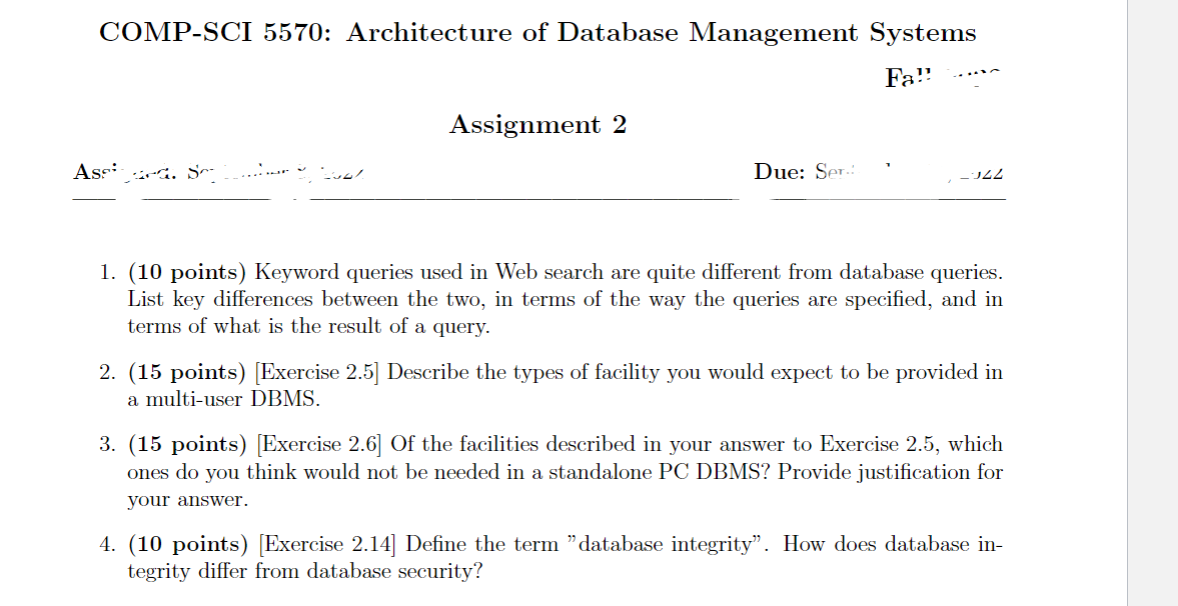Solved COMP-SCI 5570: Architecture of Database Management | Chegg.com