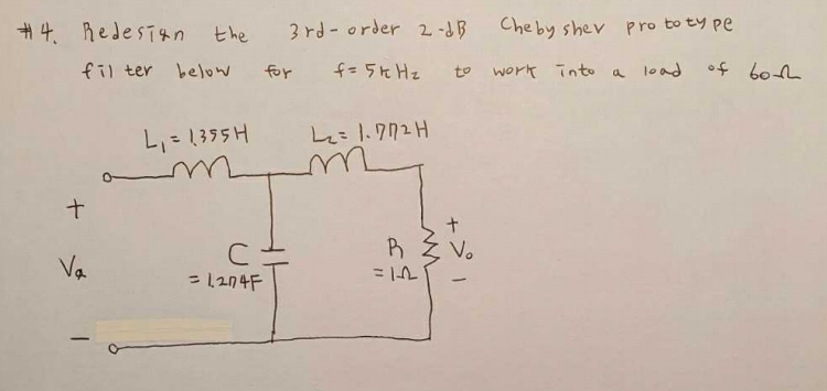 Solved Redesign the 3rd-order 2-dB Chebyshev prototype | Chegg.com