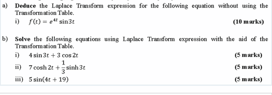 Solved a) Deduce the Laplace Transform expression for the | Chegg.com