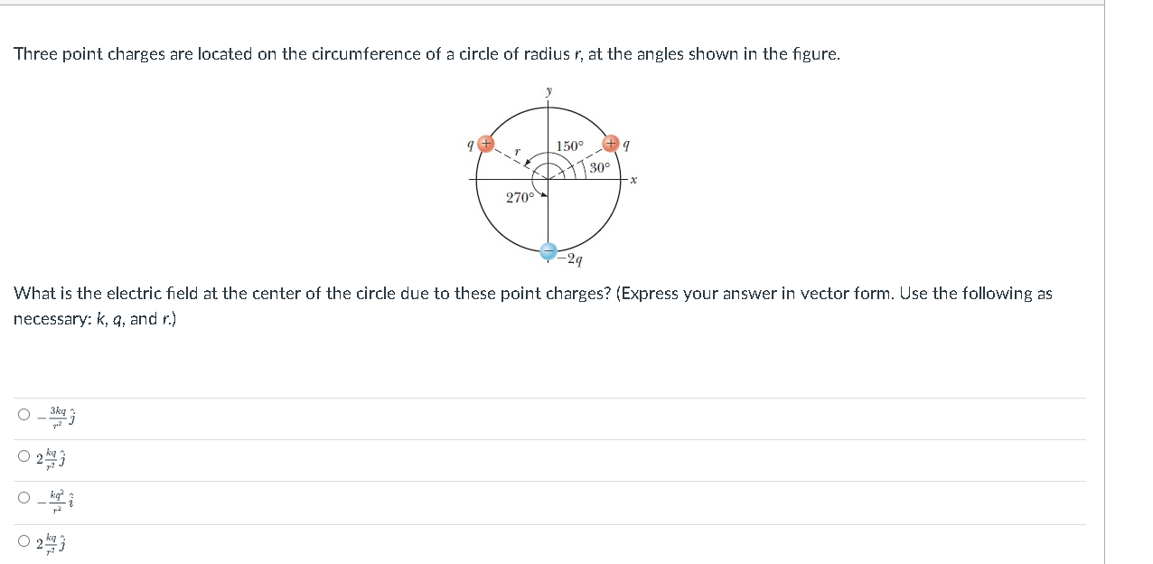 Solved Three point charges are located on the circumference | Chegg.com