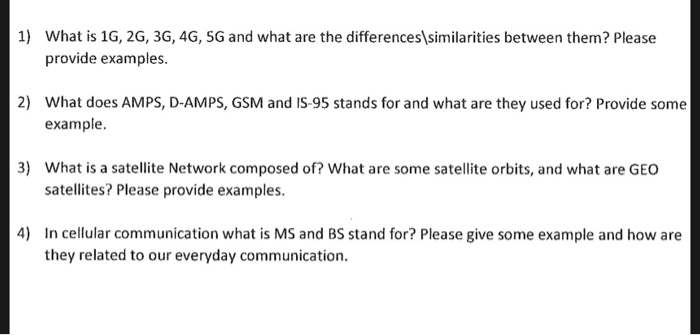 Solved 1) What is 1G, 2G, 3G, 4G, 5G and what are the | Chegg.com