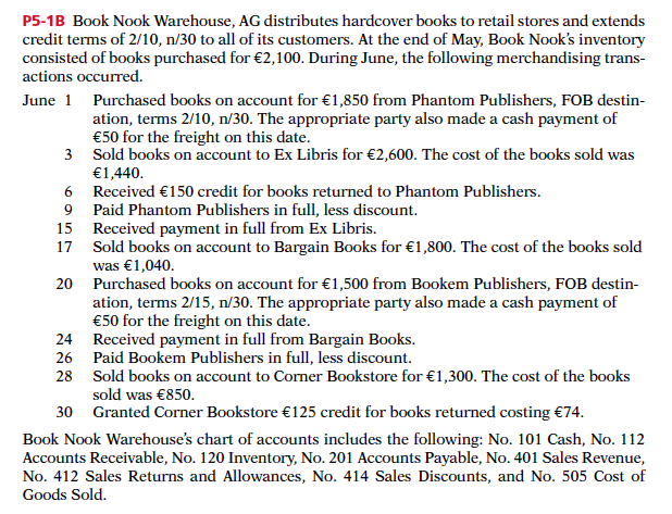 Solved P5-1B Book Nook Warehouse, AG distributes hardcover | Chegg.com