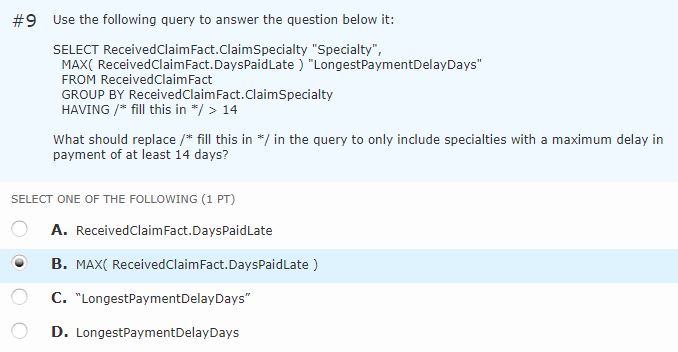Solved #9 Use the following query to answer the question | Chegg.com