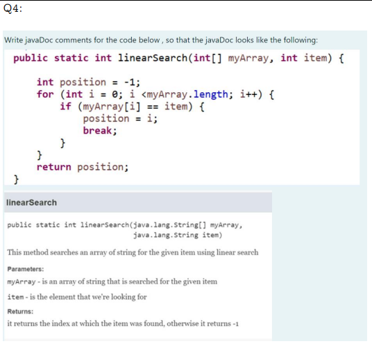 Solved Write Javauoc comments for the code below, so that | Chegg.com