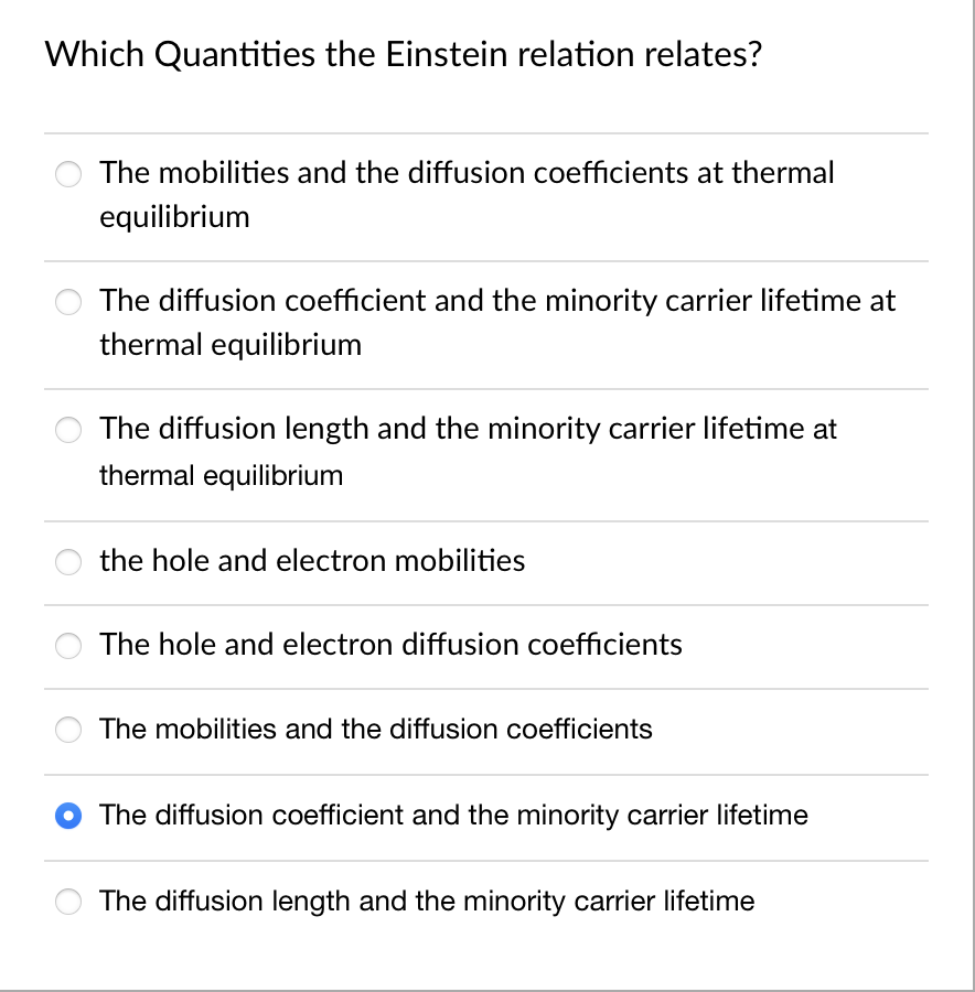 Solved Which Quantities the Einstein relation relates? The | Chegg.com