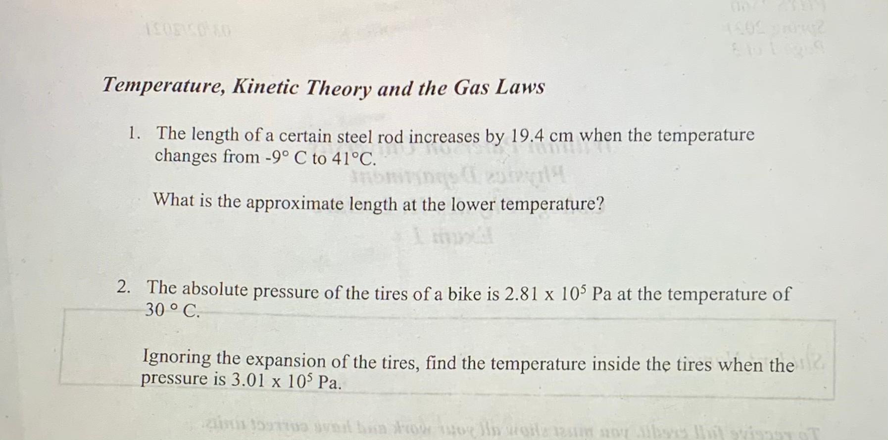 Solved Temperature, Kinetic Theory and the Gas Laws 1. The | Chegg.com