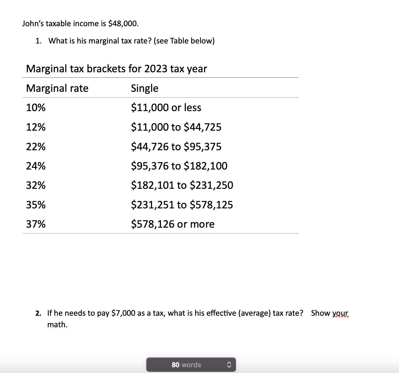 Solved John's taxable income is $48,000. 1. What is his | Chegg.com
