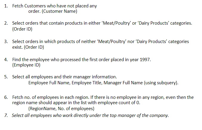 Solved This lab activity is prepared on Northwind Sample | Chegg.com