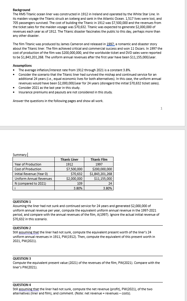 Solved Background The RMS Titanic ocean liner was | Chegg.com