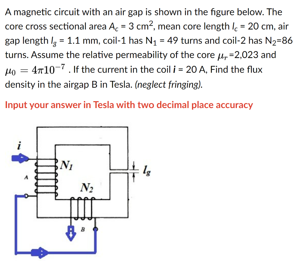Solved = A magnetic circuit with an air gap is shown in the | Chegg.com