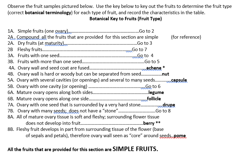 Solved Observe the fruit samples pictured below. Use the key | Chegg.com