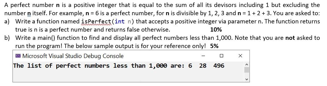 Solved A perfect number n is a positive integer that is | Chegg.com