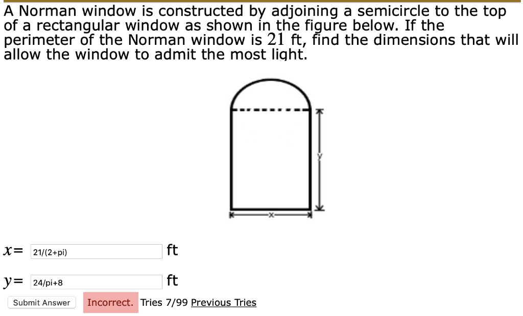 Solved A Norman window is constructed by adjoining a | Chegg.com
