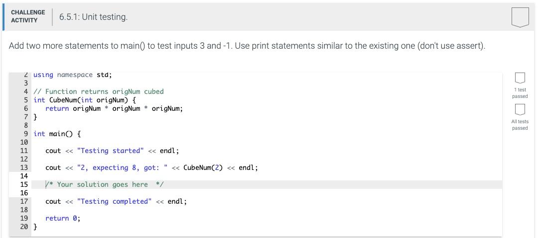 Solved CHALLENGE ACTIVITY 6.5.1: Unit testing. Add two more | Chegg.com
