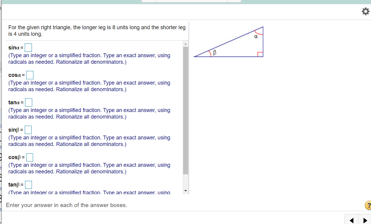 Solved For the given right triangle, the longer leg is 8 | Chegg.com