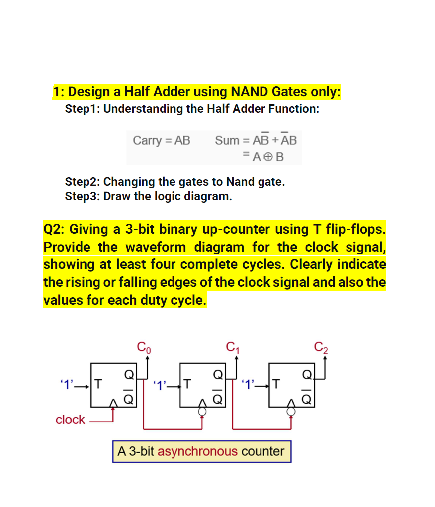 Solved 1: Design a Half Adder using NAND Gates only:Step1: | Chegg.com