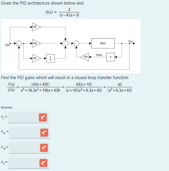 Solved Given the PID architecture shown below and | Chegg.com