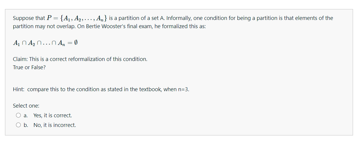 Solved Suppose that P= {A1, A2, ..., An } is a partition of | Chegg.com