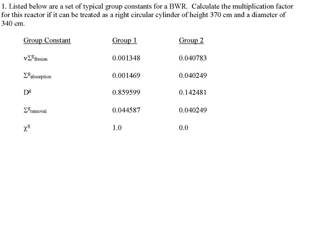 [solved] Listed Below Are A Set Of Typical Group Constant