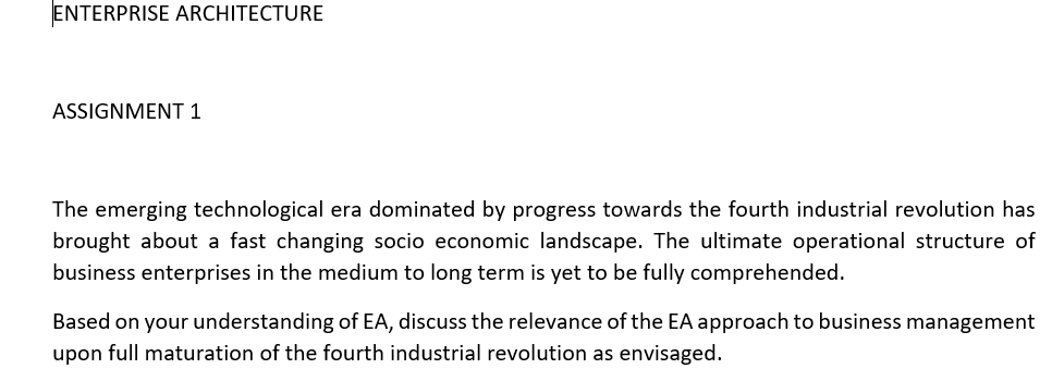 Solved ENTERPRISE ARCHITECTURE ASSIGNMENT 1 The emerging | Chegg.com