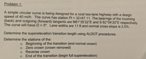 Problem 1 simple circular curve is being designed for | Chegg.com