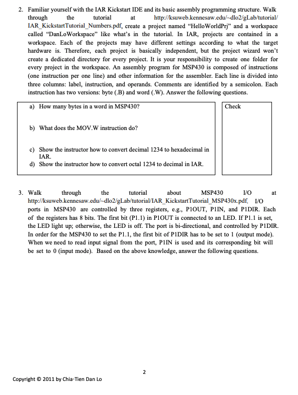 CS 3224 Lab 7 MSP430 Assembly Programming Basics In | Chegg.com