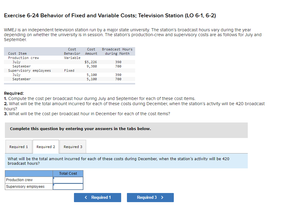 Solved Exercise 6-24 Behavior of Fixed and Variable Costs; | Chegg.com