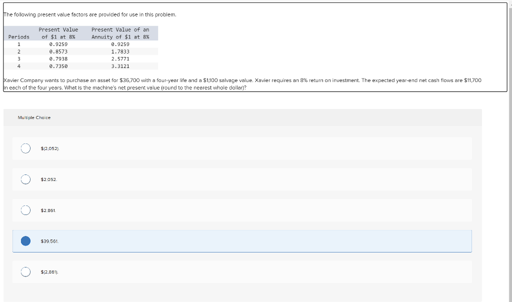 Solved The following present value factors are provided for | Chegg.com