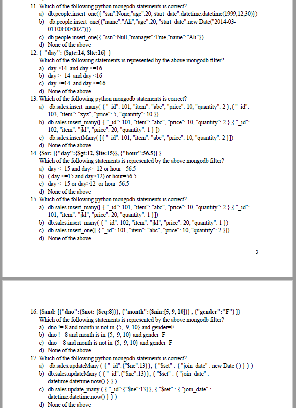 Solved 11. Which of the following python mongodb statements | Chegg.com