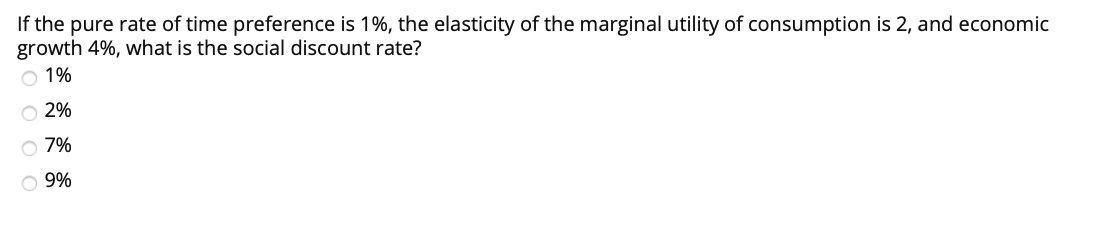 Solved If the pure rate of time preference is 1%, the | Chegg.com