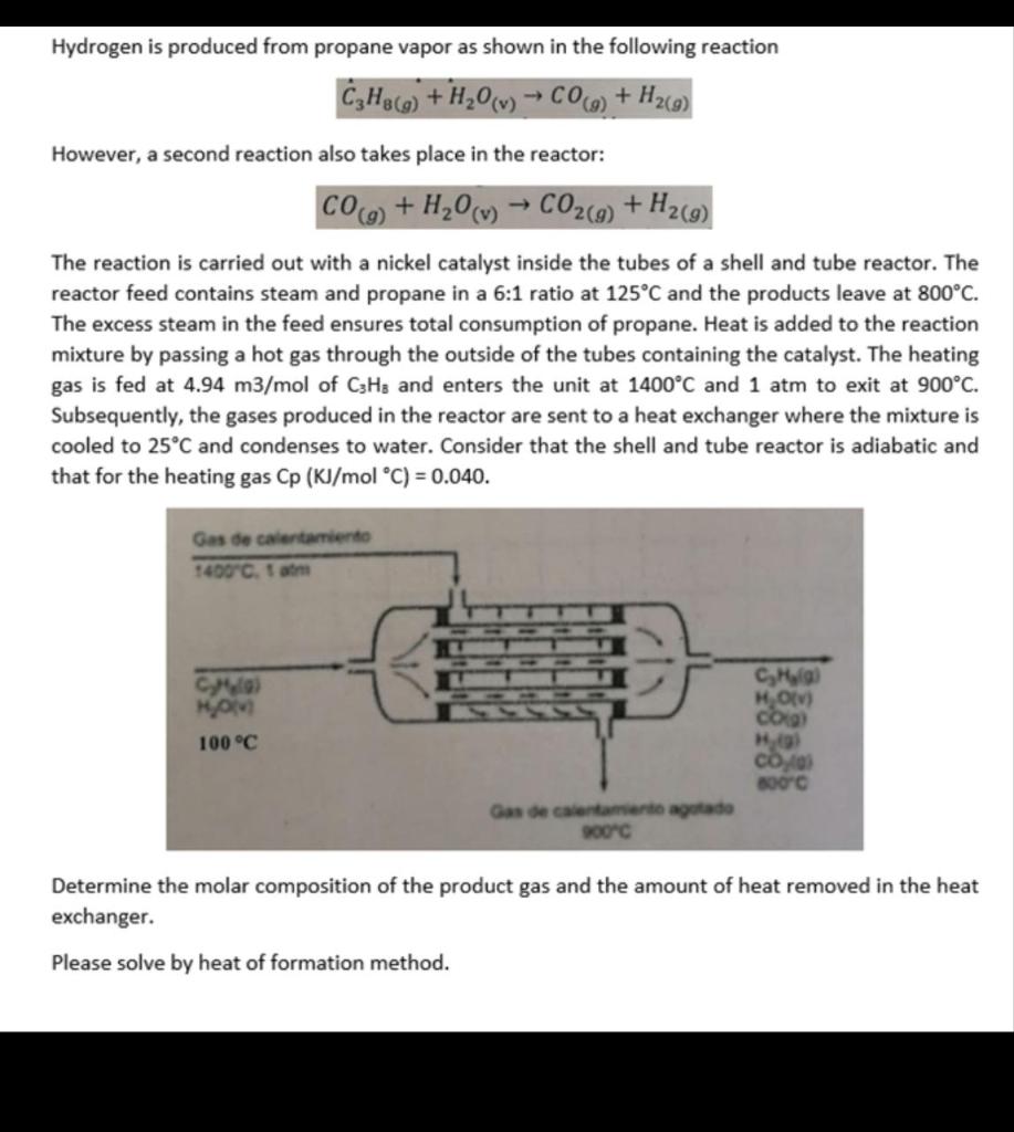 Solved Hydrogen is produced from propane vapor as shown in | Chegg.com
