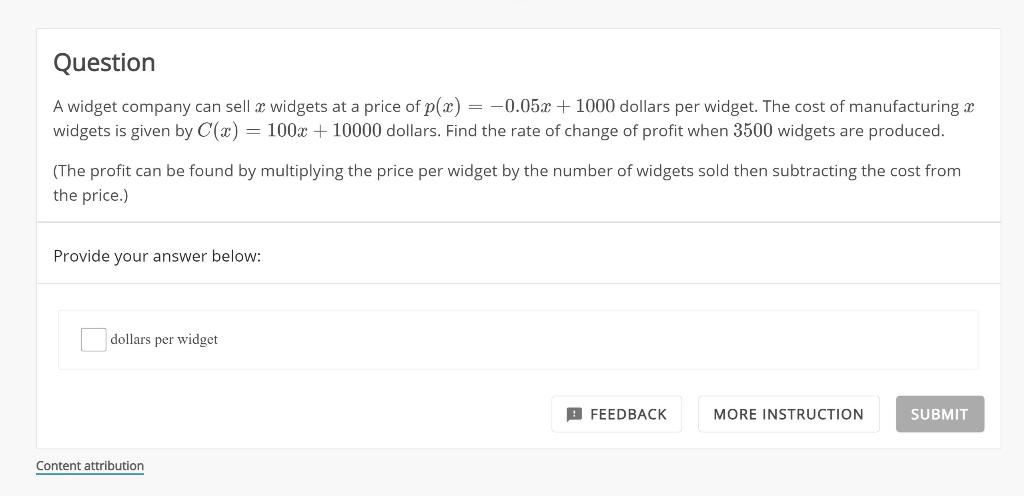 Solved Question A widget company can sell x widgets at a | Chegg.com