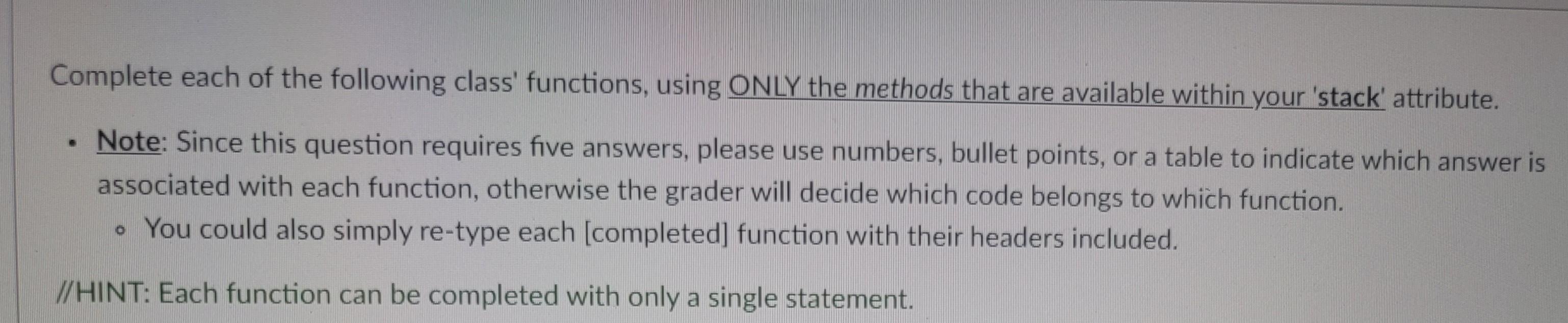 Solved Complete each of the following class' functions, | Chegg.com