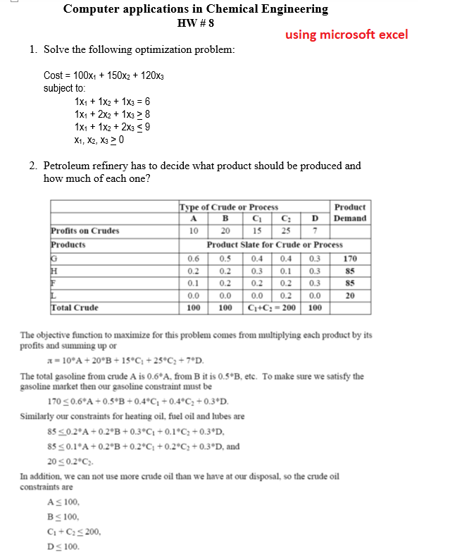 Solved Computer applications in Chemical Engineering HW#8 | Chegg.com