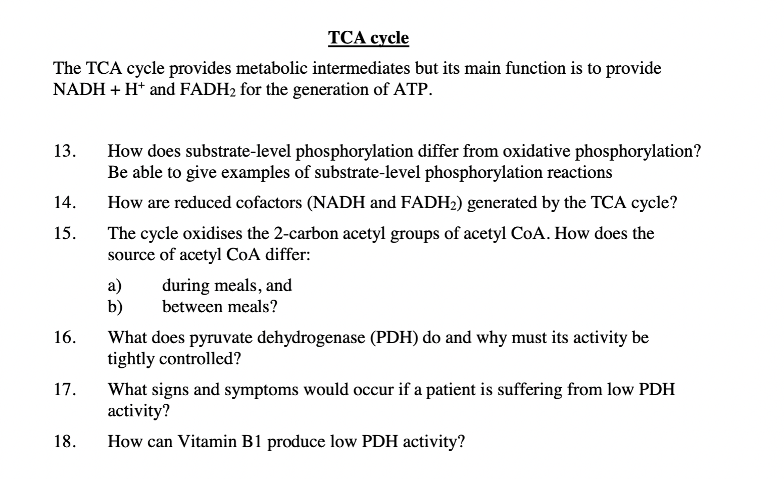Solved TCA cycle The TCA cycle provides metabolic | Chegg.com