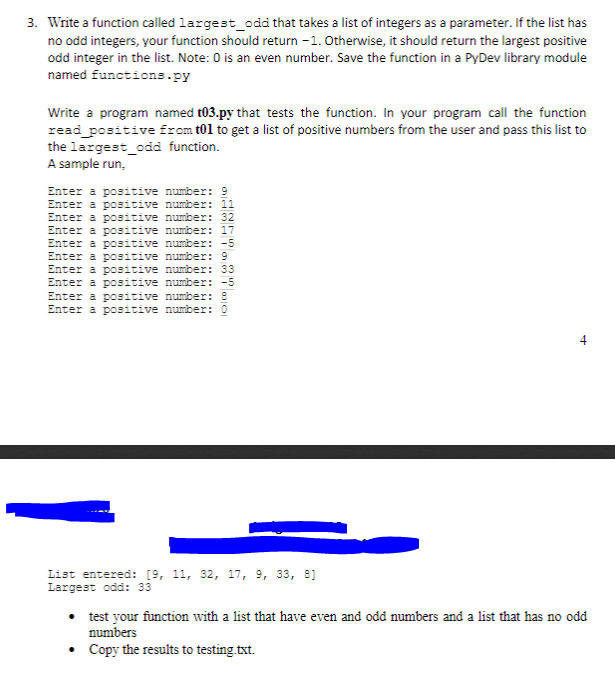 Solved 3. Write a function called largest odd that takes a | Chegg.com