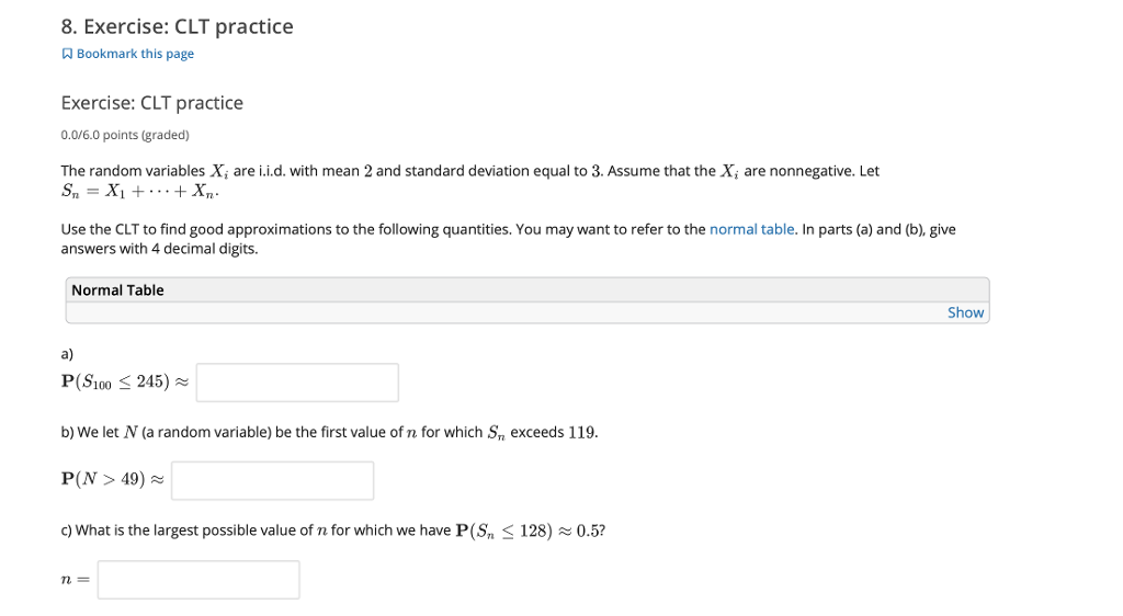 Solved 8. Exercise: CLT practice Bookmark this page | Chegg.com