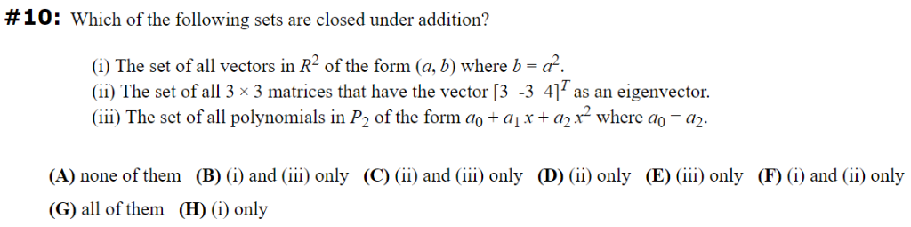 Solved #10: Which of the following sets are closed under | Chegg.com