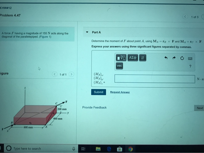 Solved HW#12 Problem 4.47 1 of 3 Part A A force F having a | Chegg.com