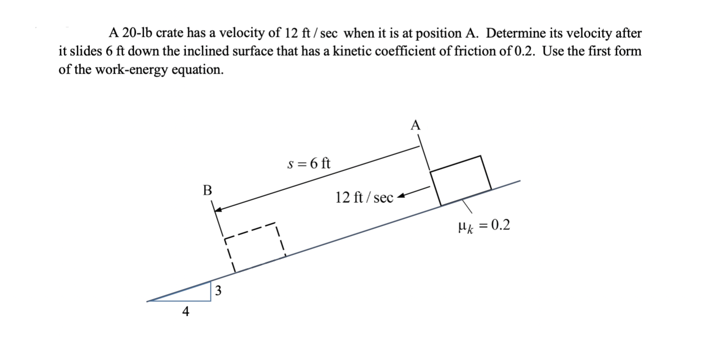 Solved A 20−lb crate has a velocity of 12ft/sec when it is | Chegg.com