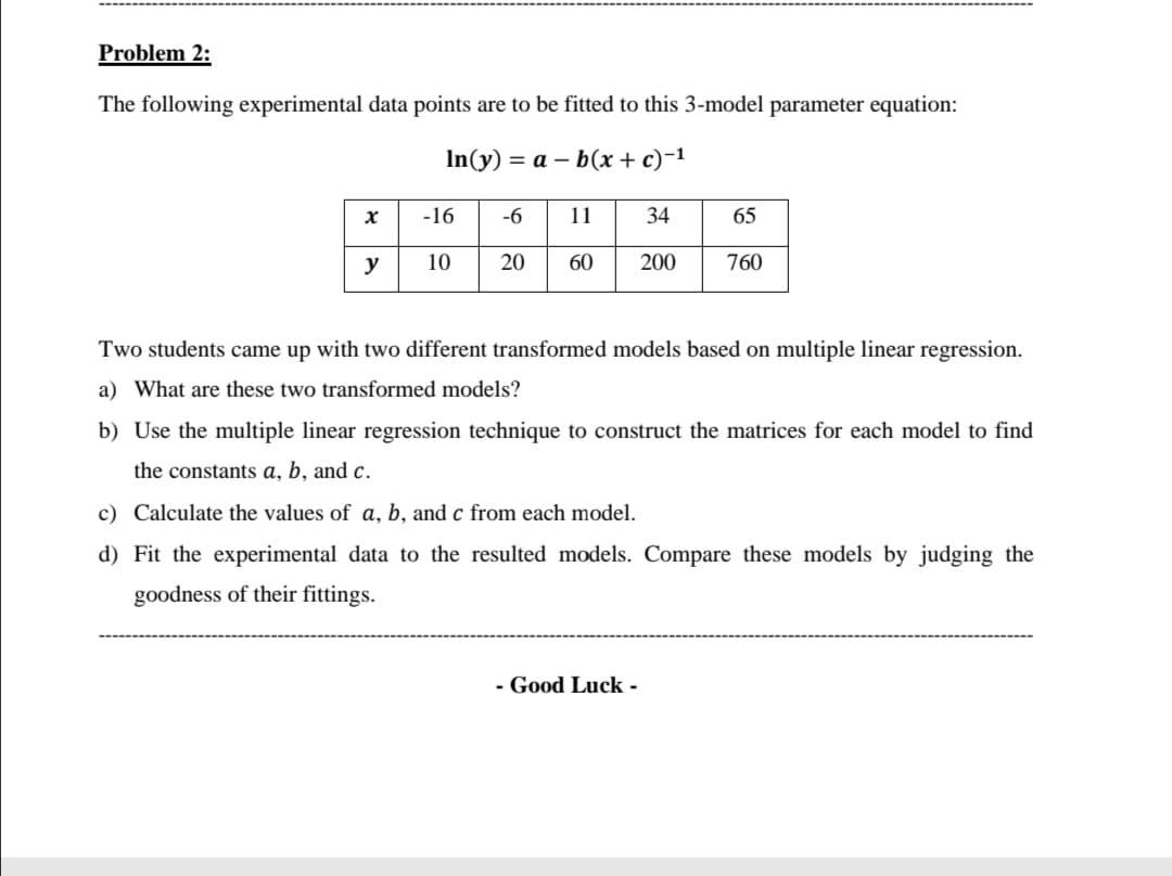 Solved Problem 2: The following experimental data points are | Chegg.com