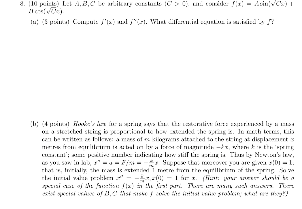 Solved 8. (10 points) Let A,B,C be arbitrary constants | Chegg.com
