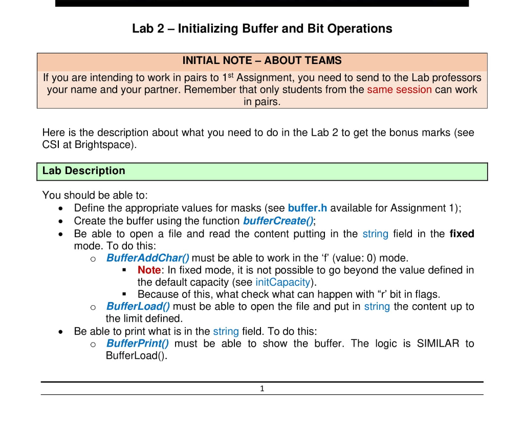 Lab 2 – Initializing Buffer and Bit Operations | Chegg.com