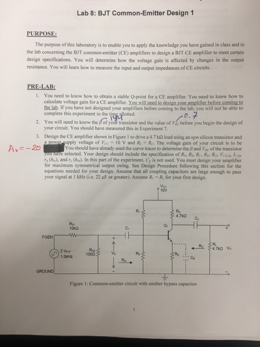 Solved Lab 8: BJT Common-Emitter Design 1 The purpose of | Chegg.com