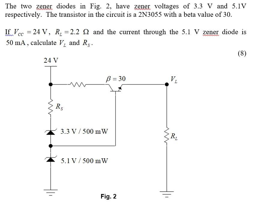 Solved The two zener diodes in Fig. 2, have zener voltages | Chegg.com
