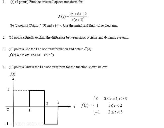 Solved 1. (a) 5 points) Find the inverse Laplace transform | Chegg.com