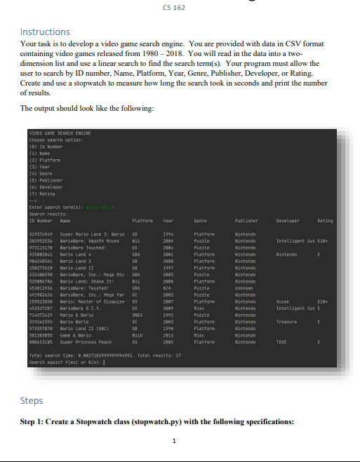 Solved Instructions Your task is to develop a video game | Chegg.com