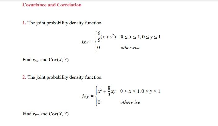 Solved Covariance and Correlation 1. The joint probability | Chegg.com